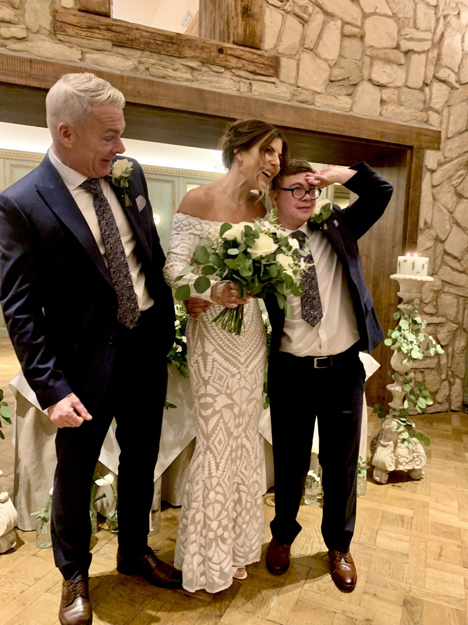 Joe with dad and stepmum Steven and Caroline - Derwen College